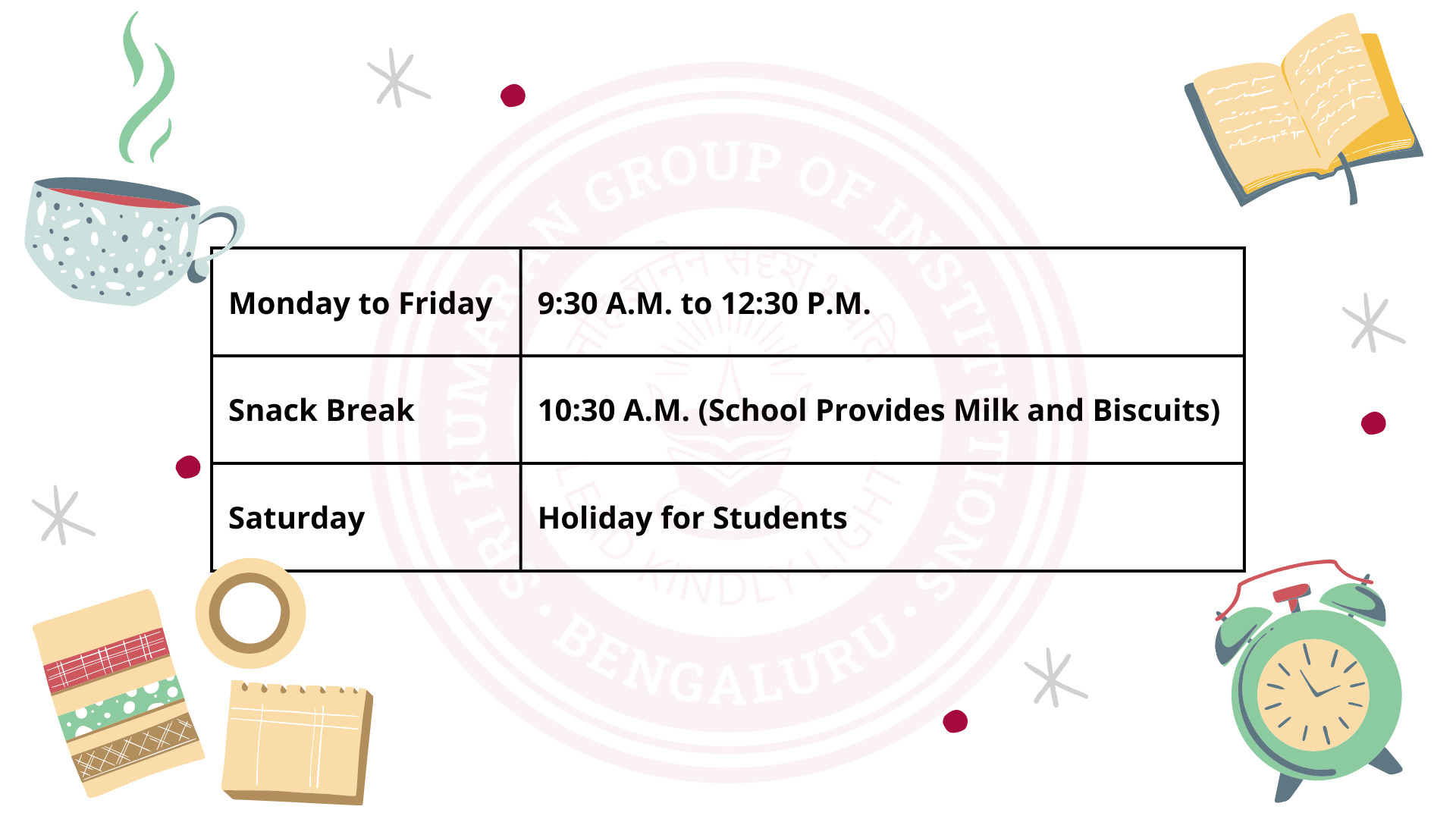 School Timings SKCH Nursery Doddakallasandra School Timings SKCH Nursery Doddakallasandra